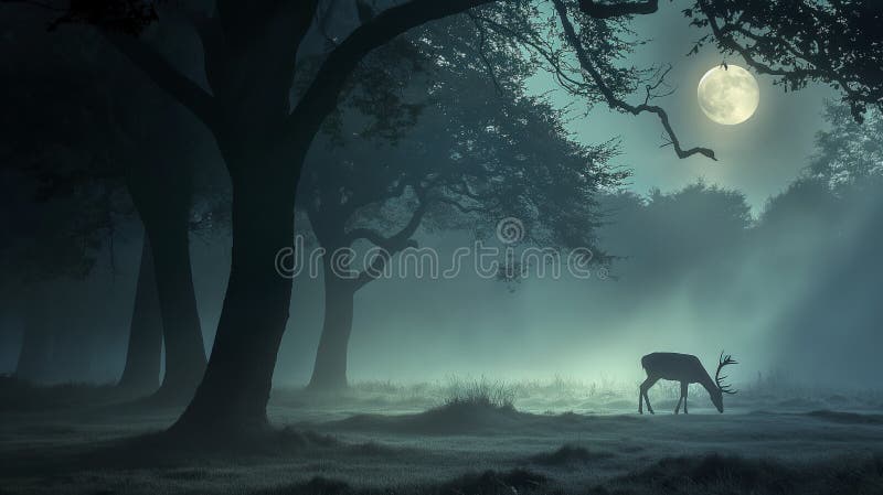 AI-generated Illustration of a Deer Gazing in a Dark Forest Setting ...