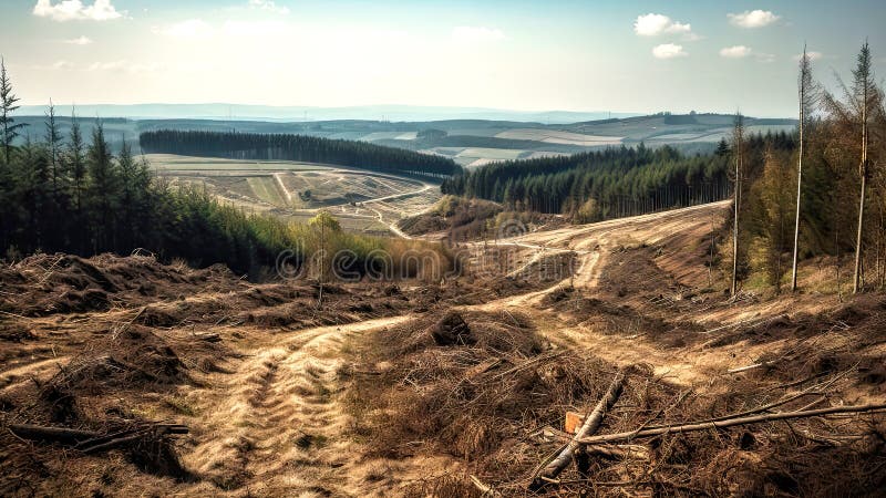 A Deforested Landscape with Cutted Trees. AI Generated Stock ...