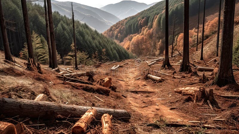 A Deforested Landscape with Cutted Trees. AI Generated Stock ...