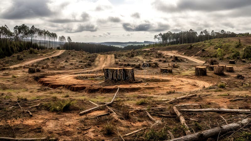 A Deforested Landscape with Cutted Trees. AI Generated Stock ...