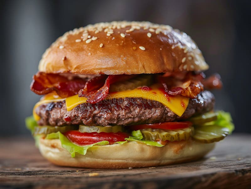 AI Generated Illustration of a Delectable Double Hamburger Topped with ...