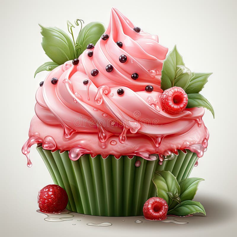 AI Generated Illustration of a Pink Cupcake with Creamy Raspberry Icing ...