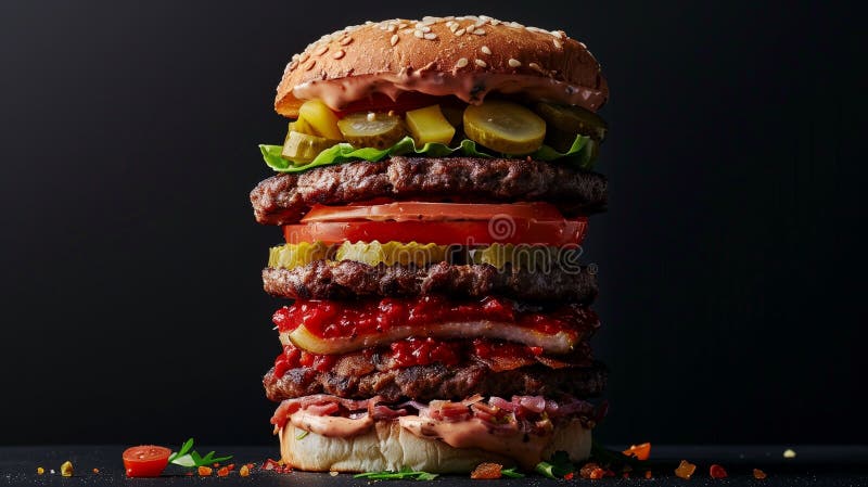 AI Generated Illustration of a Delicious, Multi-layered Burger Stock ...