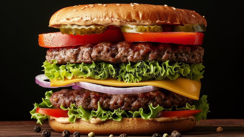 AI Generated Illustration of a Delicious, Multi-layered Burger Stock ...