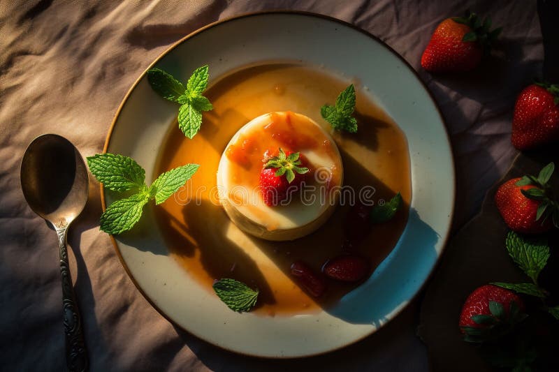 AI Generated Illustration of Delicious Pudding with Syrup and a ...