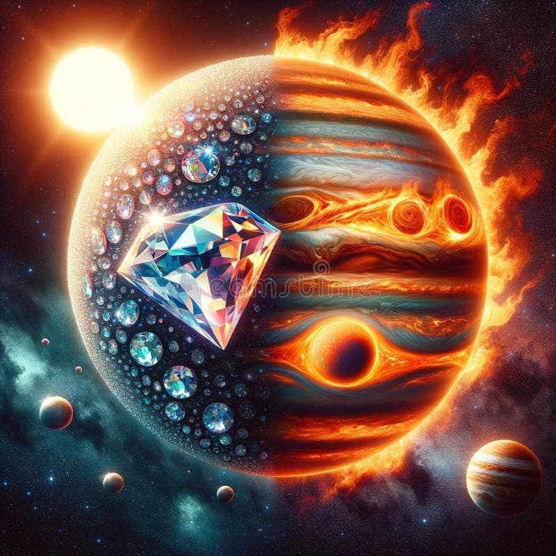 Diamond Planet with Fiery Core – AI-Generated Stock Illustration ...