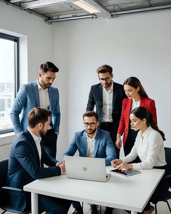 Professional Team Collaborating in Modern Office Workspace Stock ...