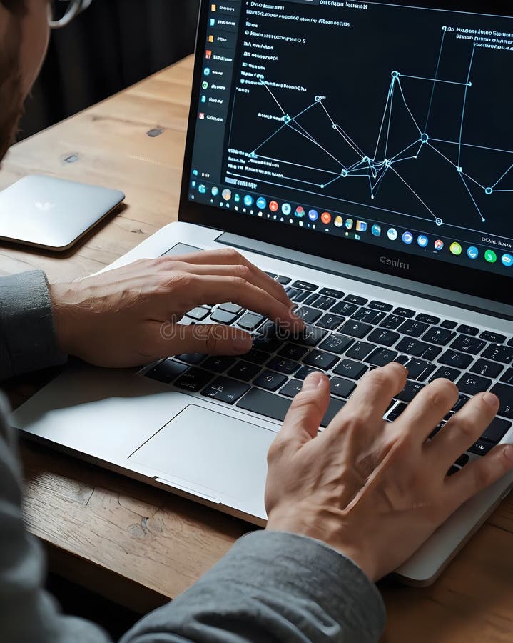 Laptop with Dynamic Graphs and Analytics Display Stock Illustration ...