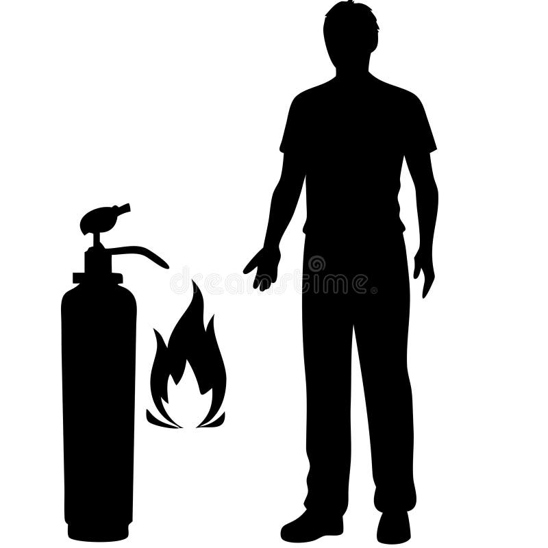 Fire Safety Awareness Illustration with Fire Extinguisher and Person ...