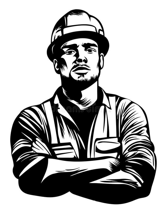 Construction Worker Vector Illustration Strong Confident Labor Portrait ...