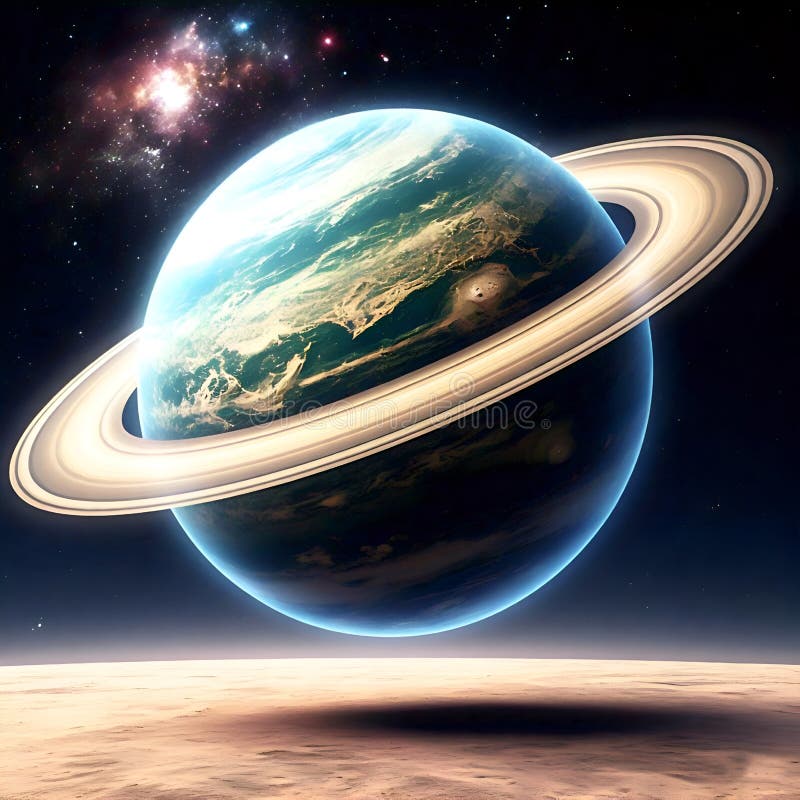 Celestial Oasis: a Ringed Planet in the Cosmos Stock Illustration ...
