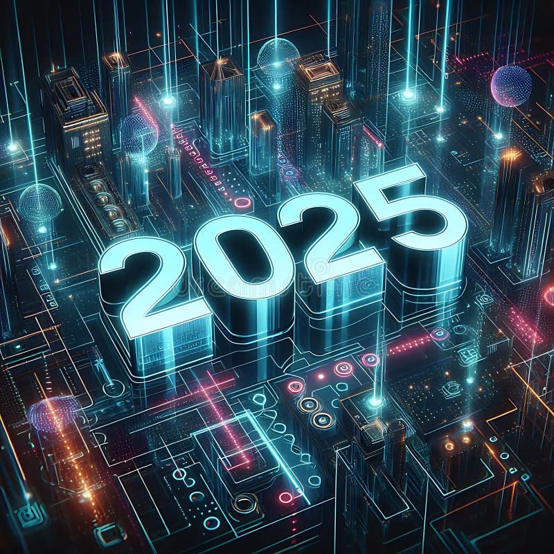 Tech-Inspired 2025 with Digital Circuit Elements Stock Illustration ...