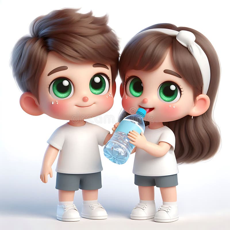 Cheerful Siblings Sharing Water in a Cute Hydration Moment Stock ...