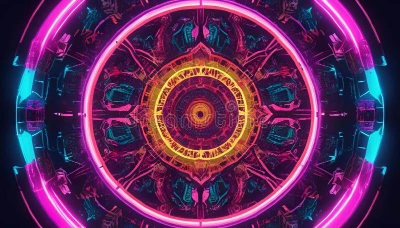 A Neon Colored Circular Pattern in Pink and Blue, with the Text of God ...