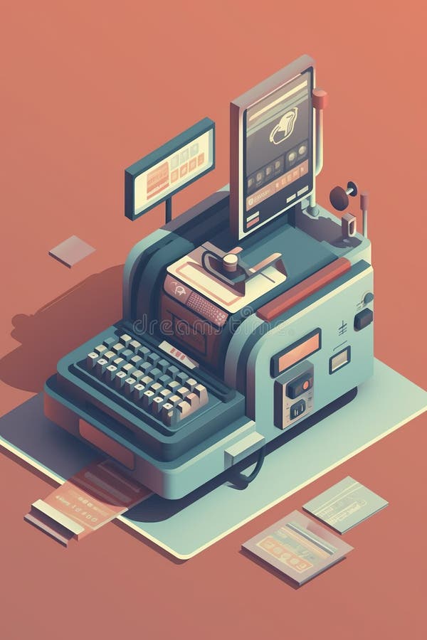 A Cash Register with a Screen and a Monitor Stock Illustration ...