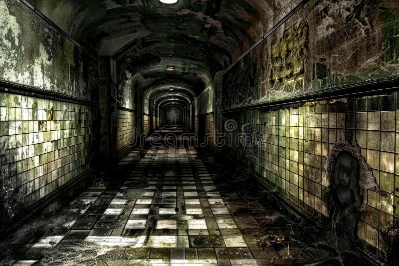 AI Generated Illustration of a Desolate Hallway with Worn Tiles on ...