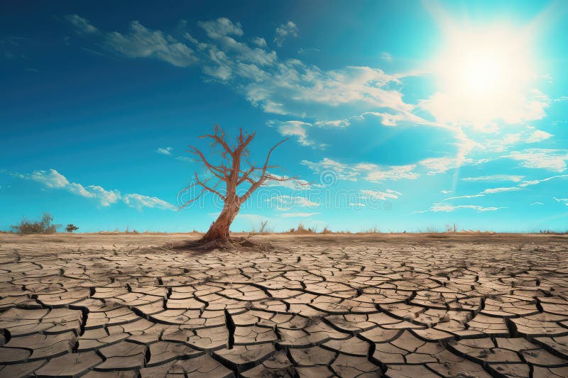 The Dry Land and a Lone Tree with Clouds in the Sky Stock Illustration ...