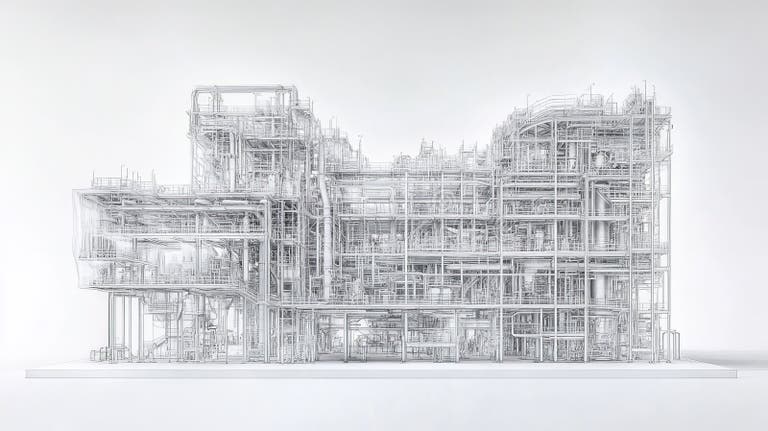 Detailed Architectural Wireframe Model of Complex Building Structure ...