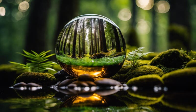 AI Generated Illustration of a Dew Drop in the Forest with Tall Trees ...