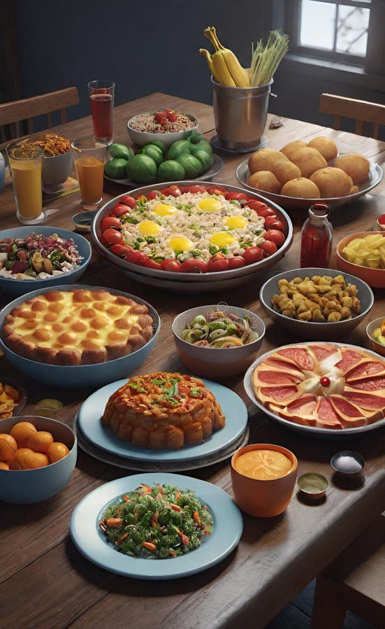AI Generated Illustration of Different Foods on a Table Stock Photo ...