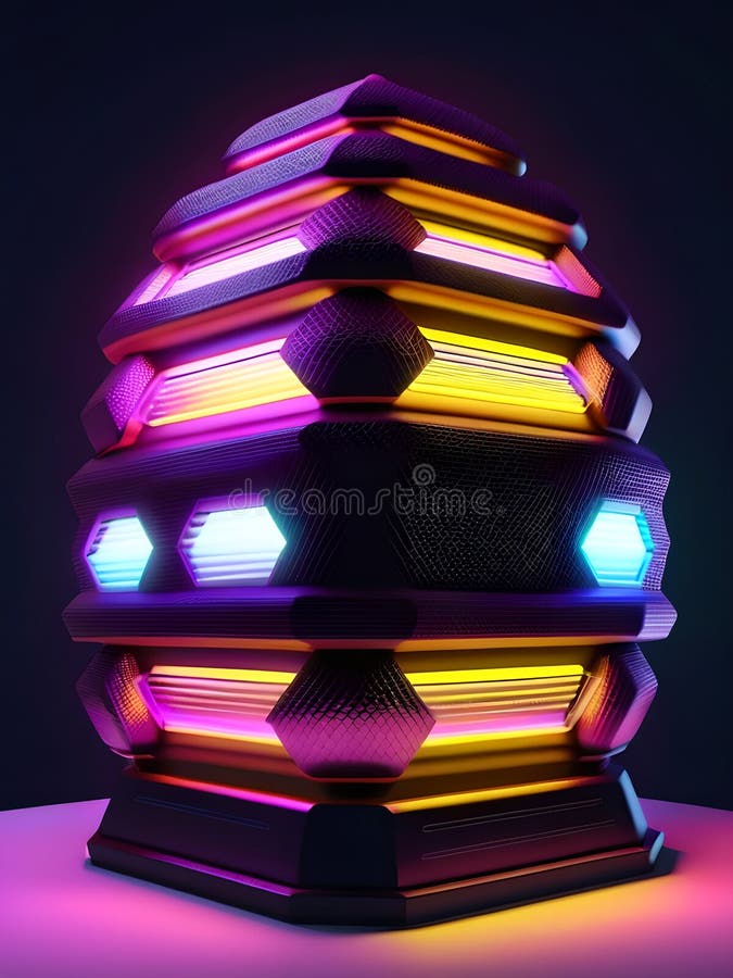AI Generated Illustration of a Digital Beehive with Neon Lights Stock ...