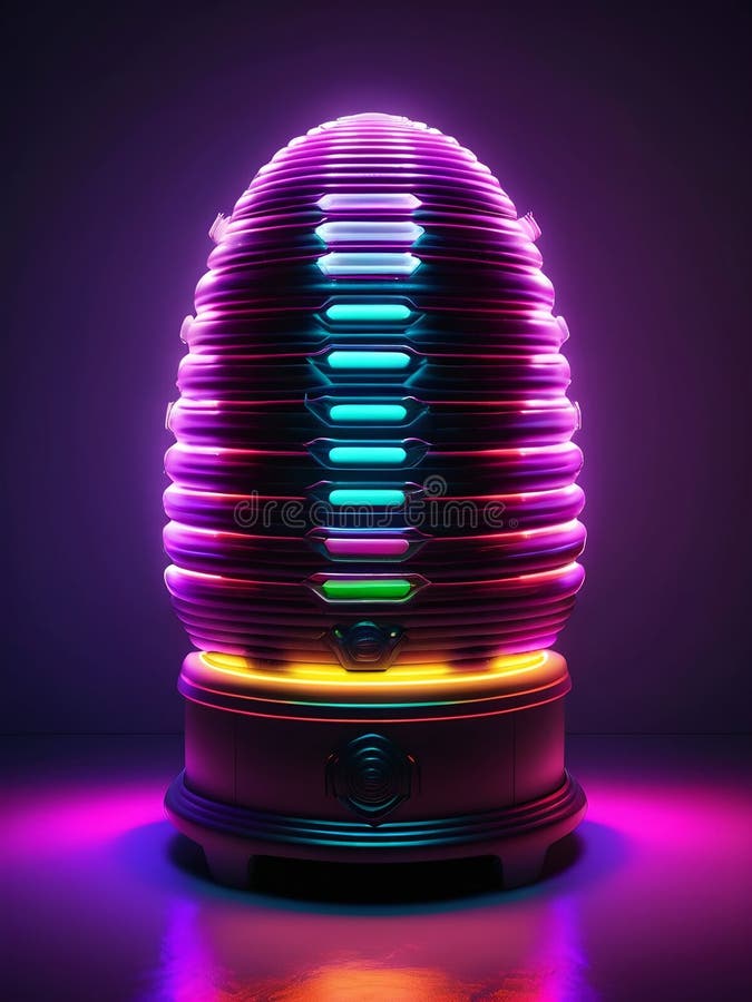 AI Generated Illustration of a Digital Beehive with Neon Lights Stock ...