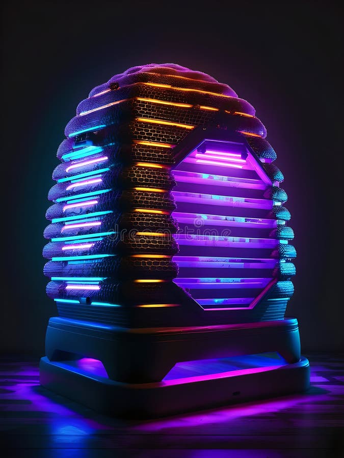 AI Generated Illustration of a Digital Beehive with Neon Lights Stock ...