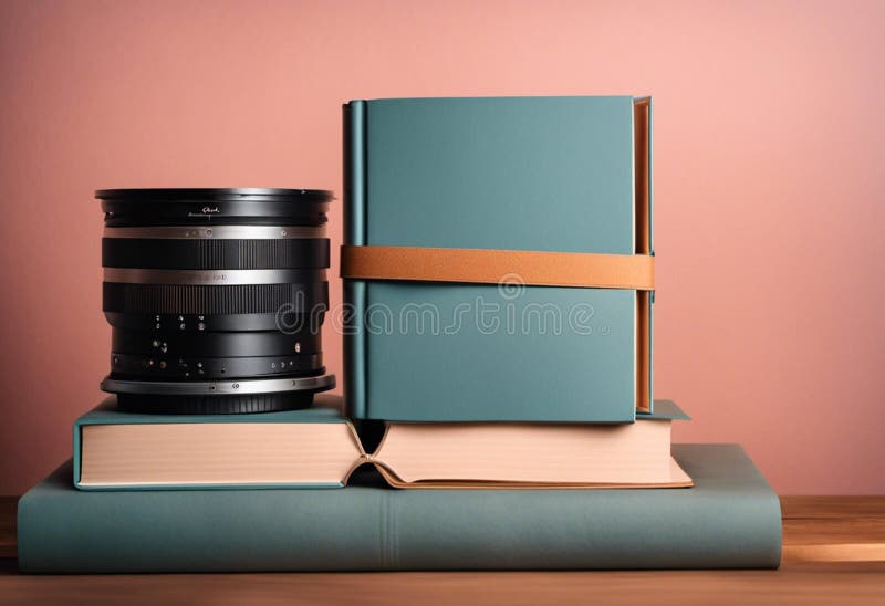 A Camera and Books on a Table with Pink Walls in the Background Stock ...