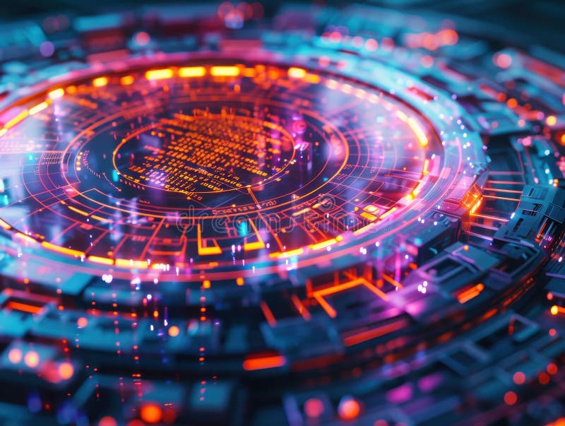 AI Generated Illustration of a Digital Interface with Vibrant Neon ...