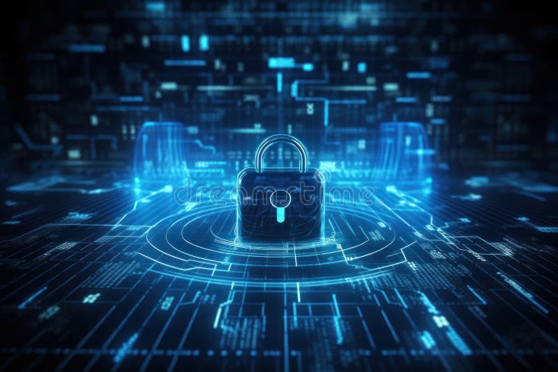 AI Generated Illustration of a Digital Lock with Symbols and Lines on a ...