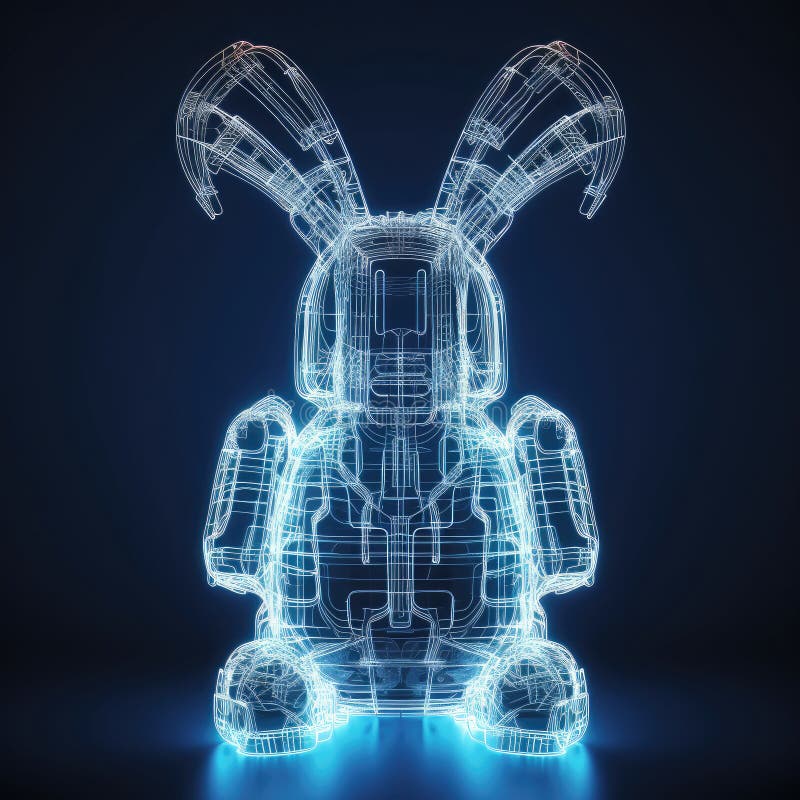 AI Generated Illustration of a Digital Robot of a Blue Wire-frame ...