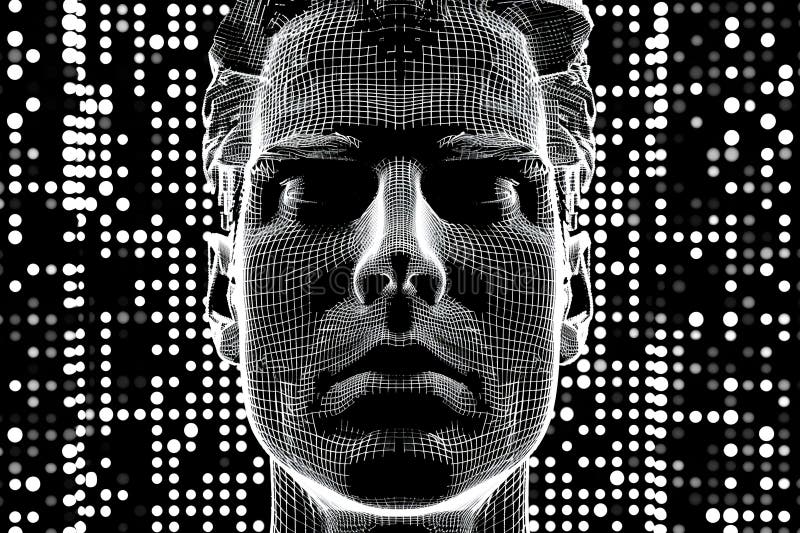 AI Generated Illustration of a Human Face with a Background of Binary Code Lights Stock ...