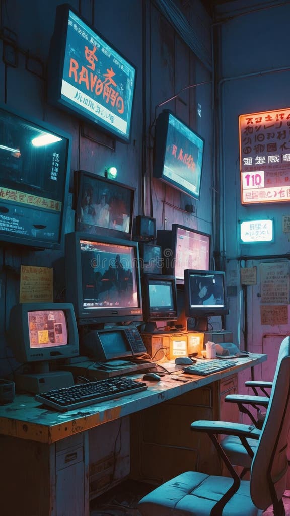 AI Generated Illustration of Dimly Lit Back Room in Computer Lab Stock ...