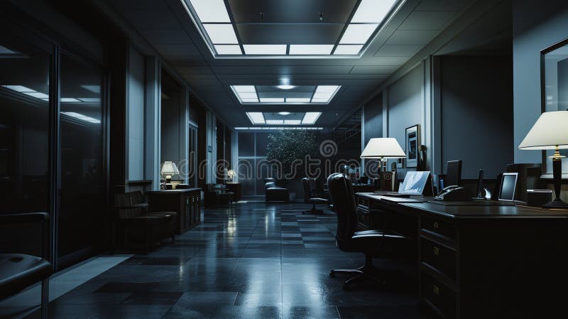 AI Generated Illustration of a Dimly Lit Corridor of an Office Building ...