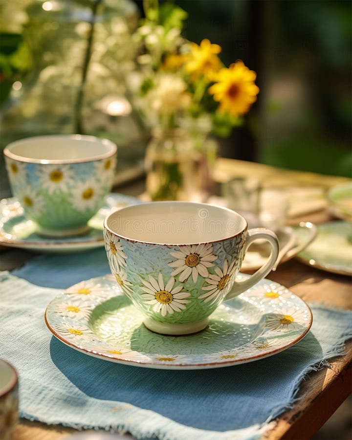 AI Generated Illustration of a Dining Table with Tea Cups, Perfect for ...