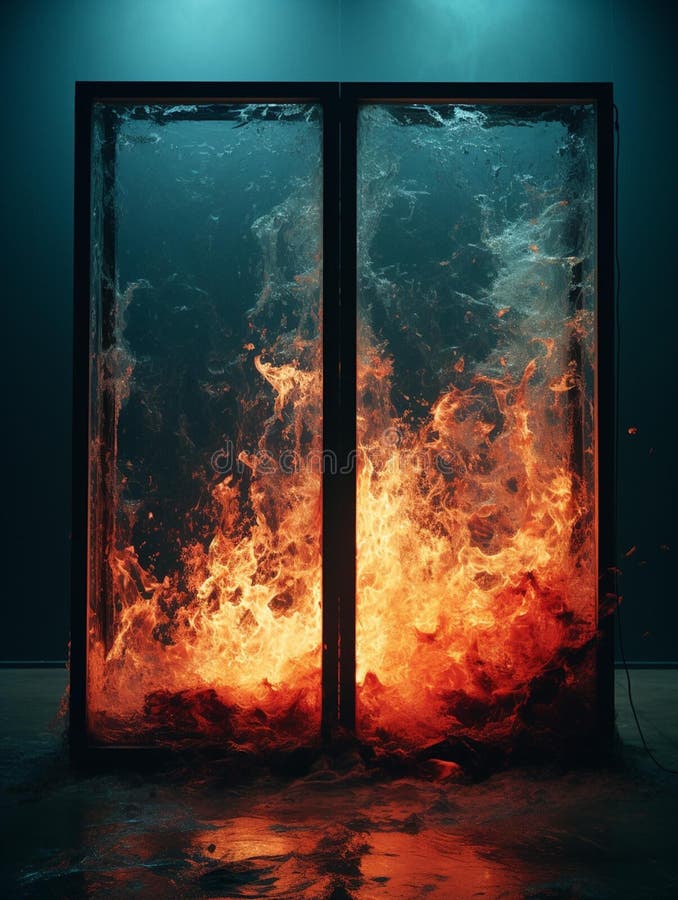 AI Generated Illustration of a Display Glass with Blazing Flames Inside ...