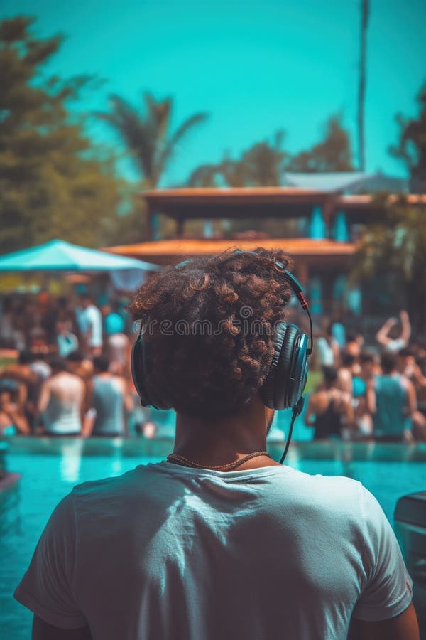 AI-generated Illustration of a DJ Standing in Front of a Pool ...