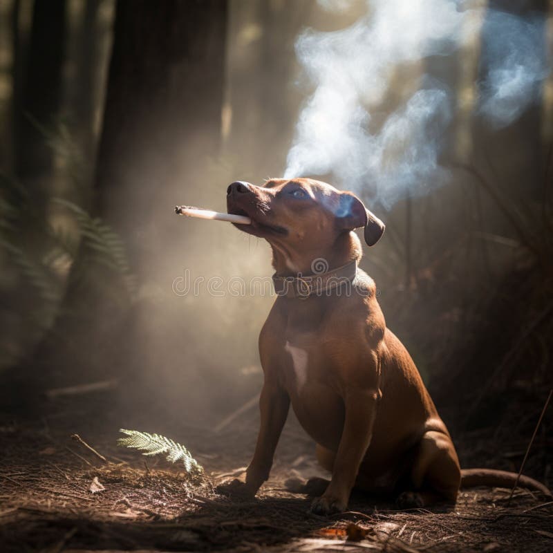 AI Generated Illustration of a Dog in a Dark Forest Smoking a Lit ...