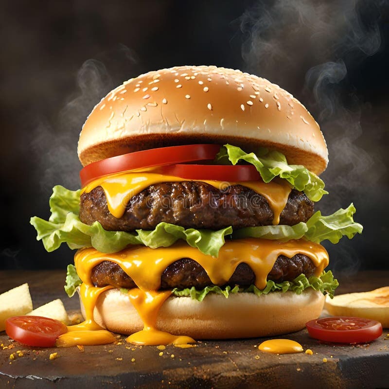 AI-generated Illustration of a Double Cheeseburger with Fresh Lettuce ...