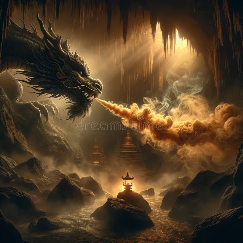 AI Generated Illustration of a Dragon Figurine Exhaling a Stream of ...