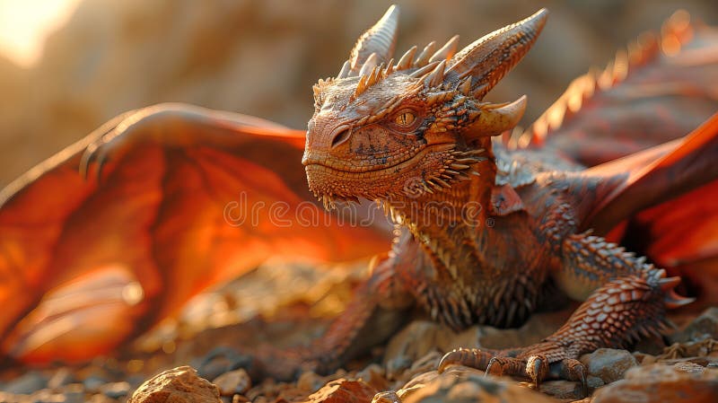 AI Generated Illustration of a Dragon-like Creature Resting on Rocks ...