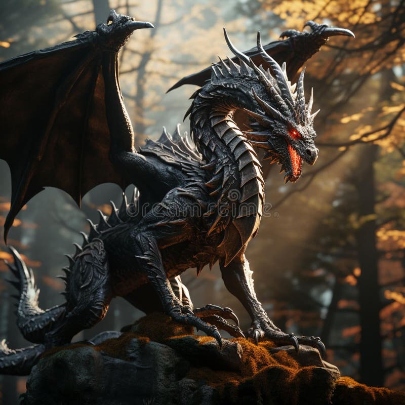 AI Generated Illustration of a Dragon Perched on a Rock Stock ...