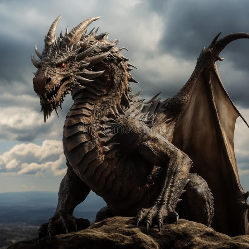 AI Generated Illustration of a Dragon Perched on a Rocky Outcropping ...