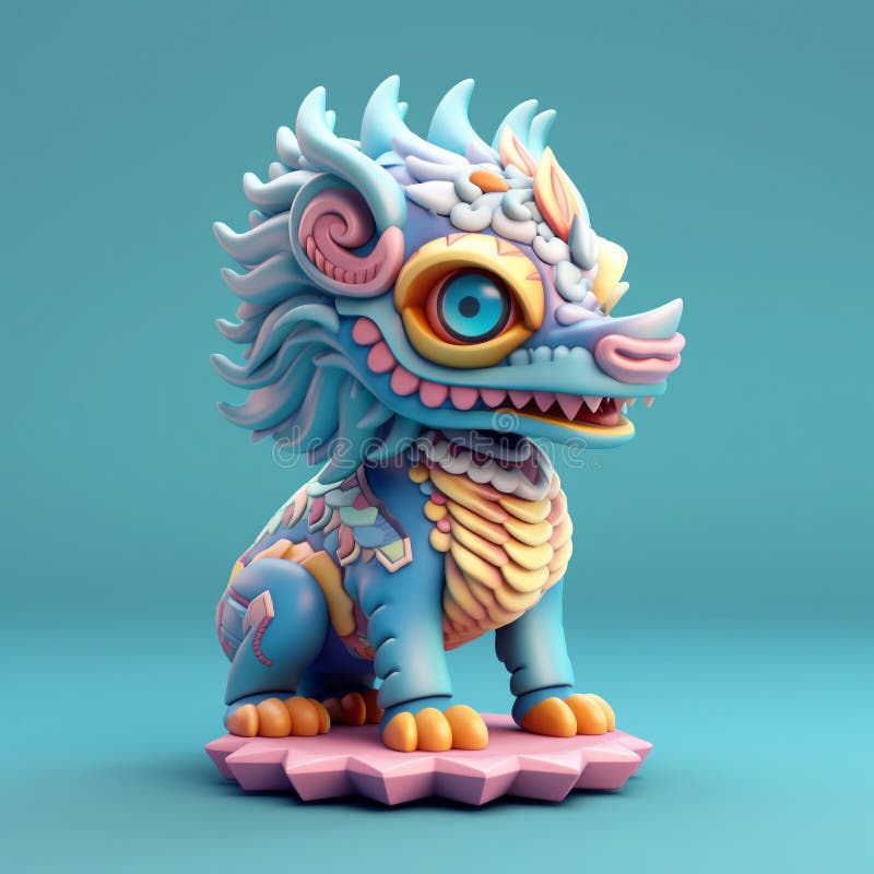 AI Generated Illustration of a Dragon in Vibrant Colors on a Blue ...