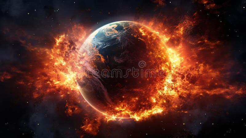 AI Generated Illustration of a Dramatic Image of a Burning Planet ...
