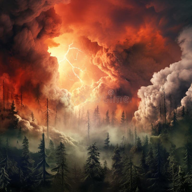 AI Generated Illustration of a Dramatic Landscape of a Forest during a ...