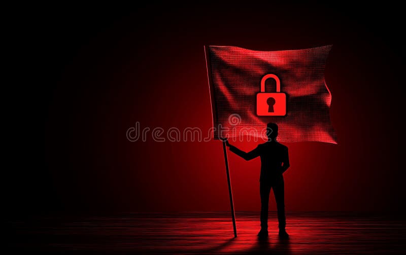 Dramatic Red Lighting on Silhouetted Figure Holding Security Flag ...