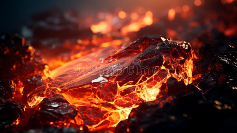 AI Generated Illustration of a Dramatic River of Molten Lava with Large ...