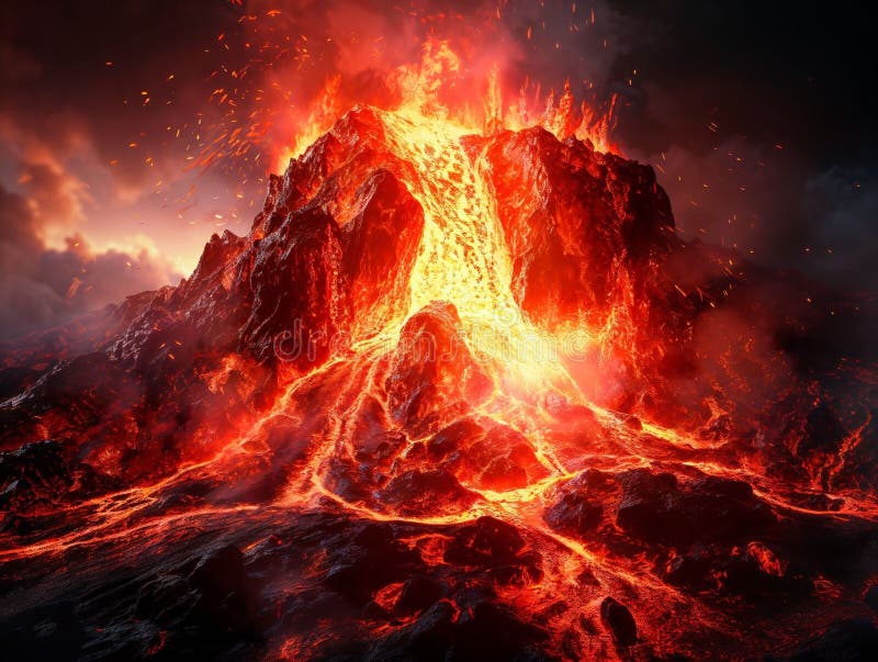 AI Generated Illustration of a Dramatic Scene of a Volcanic Eruption ...