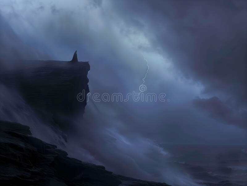 AI Generated Illustration of a Dramatic Seascape with a Cliff and ...